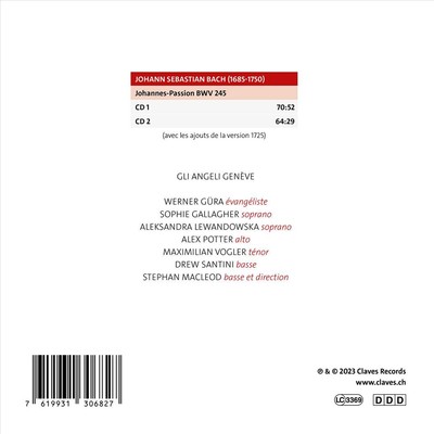 GLI ANGELI GENÈVE / WERNER GÜRA / STEPHAN MACLEOD BACH: JOHANNES ...