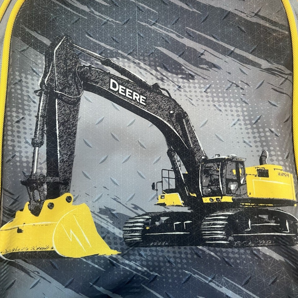 John Deere Excavator Kids Backpack Construction School Yellow and Grey ...