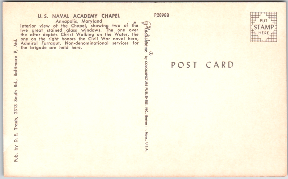 US Navy Academy Chapel Annapolis Maryland Interior Picturesque Vintage ...