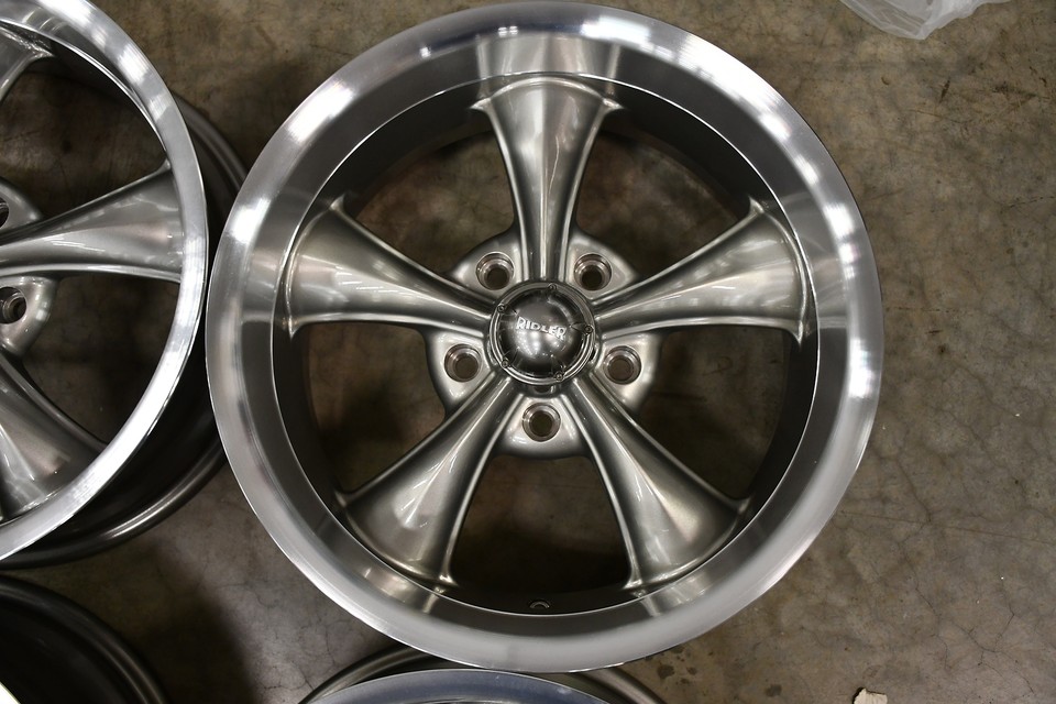 Set 4 17" Ridler 695 17x8 Grey With Machined Lip 5x4.75 Wheels 0mm Rims ...