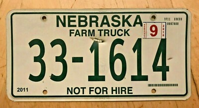2016 NEBRASKA FARM TRUCK LICENSE PLATE " 33 1614 " NE 16 FARMING ...