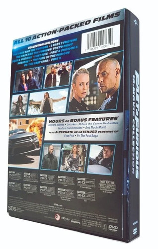 Fast and Furious 10-Movie Film 1-10 Collection DVD Box Set Region 1 USA ...