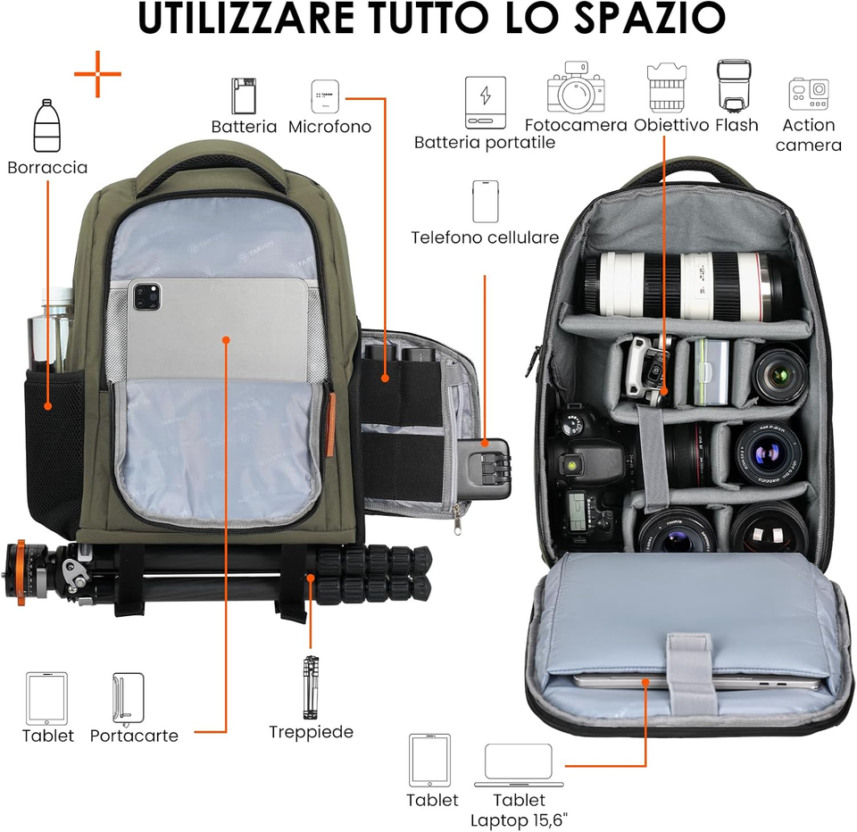 Zaini per Fotocamera per Fotografi - Borse per Fotocamera DSLR Zaino ...