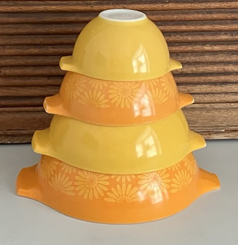 Vintage Pyrex Yellow Orange Sunflower Daisy Cinderella Mixing Bowl Set ...