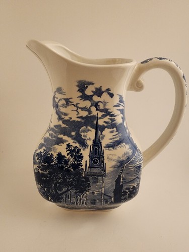 Vintage Liberty Blue Pitcher "The Old North Church" Staffordshire ...