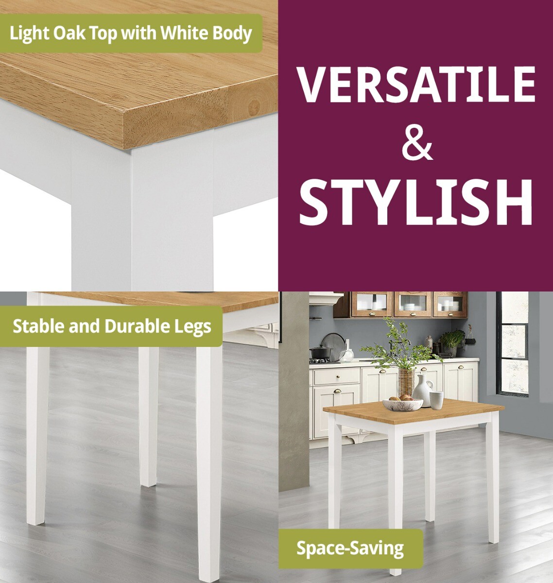 Small Dining Table in White & Oak Finishing, Solid Wood Breakfast ...