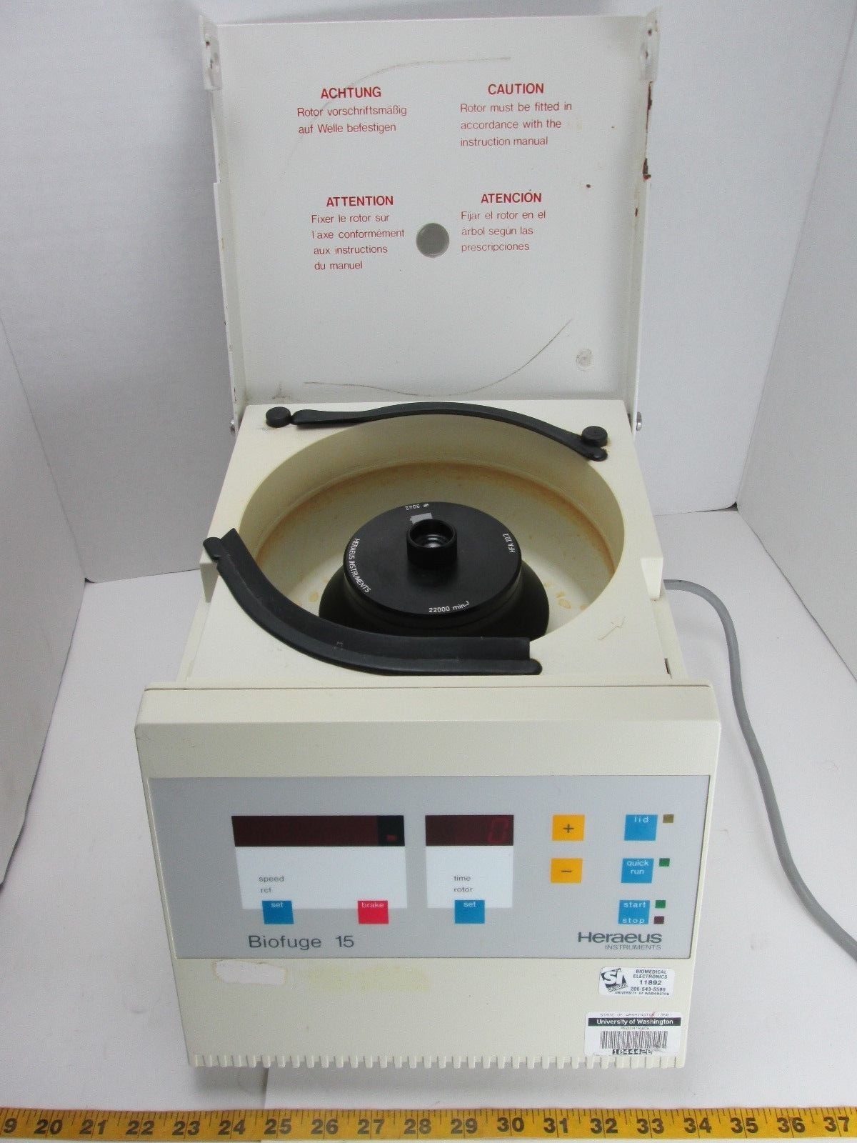 Biofuge 15 Heraeus Instruments Model No 75003601/01 120V 50/60Hz 3.8A ...