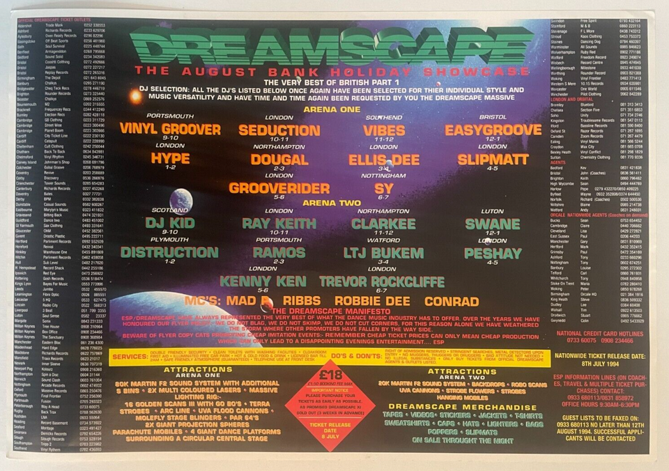 ESP - DREAMSCAPE XII - A4 RAVE FLYER - 26/8/1994 - MILTON KEYNES - ART ...