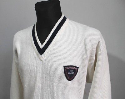 BOUVIAC TRONDHEIM Norway Varsity Jumper V - Nek White Cotton Mens Size ...