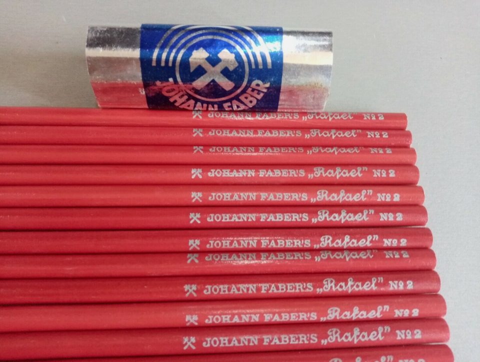 VINTAGE OLD JOHANN FABER-RAFAEL-GRAPHITE PENCILS-12 PCS-in ORG.BANDEROL ...
