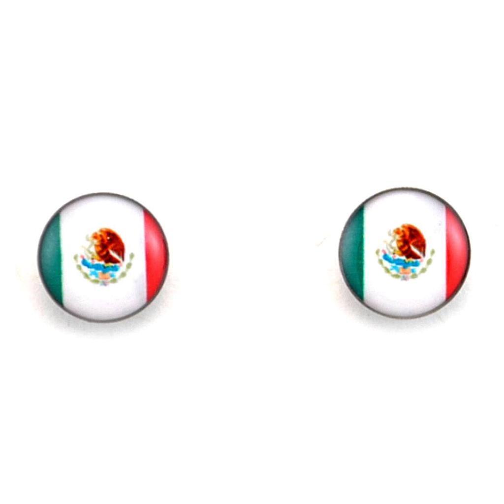 MEXICO FLAG STAINLESS STEEL EARRINGS 8mm or 10mm Stud Post Mexican ...
