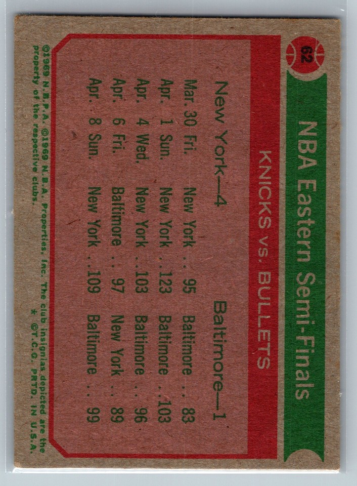 1973 Topps NBA Eastern Semis 62 New York Knicks / Baltimore Bullets | eBay