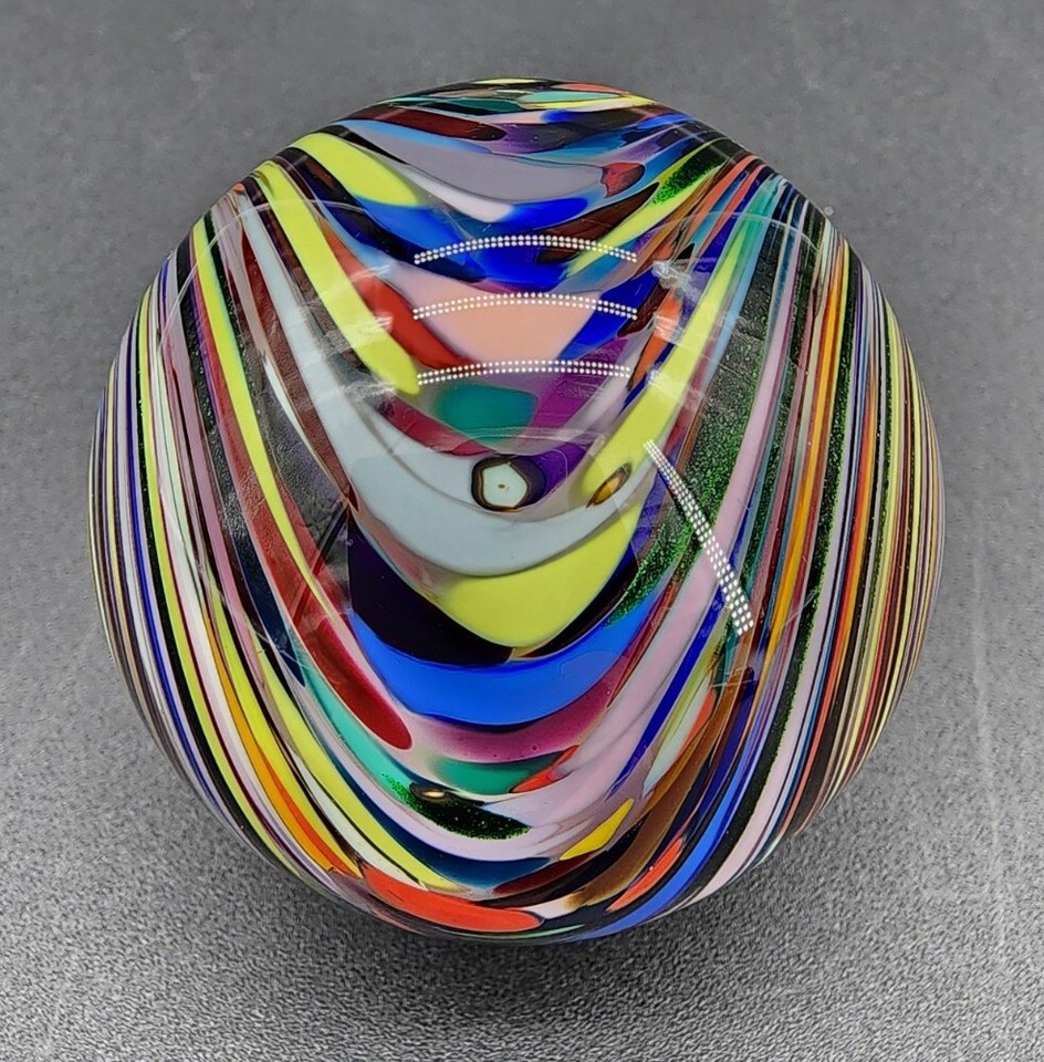 Mark Matthews Glass Marble Reverse OnionSkin Rainbow + Green Lutz 2.47 ...