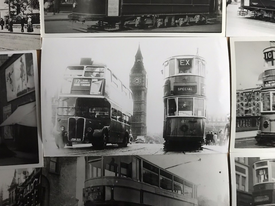 Box Of 32 Rare B&W Tram Photos & 9 Tram Postcards LONDON TRANSPORT ...