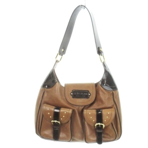 A Testoni One Shoulder Bag Leather Enamel Studded Logo Brown MN24 Used ...