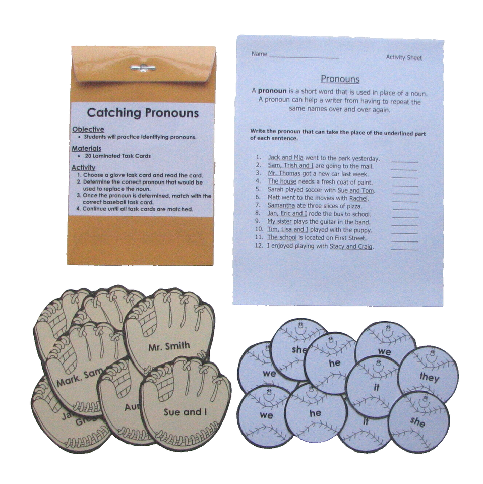 Teacher Made Educational Literacy Center Resource Game Pronouns Match ...