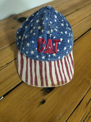 Vintage CAT Caterpillar Made in USA American Flag Design Snap Back Farm ...