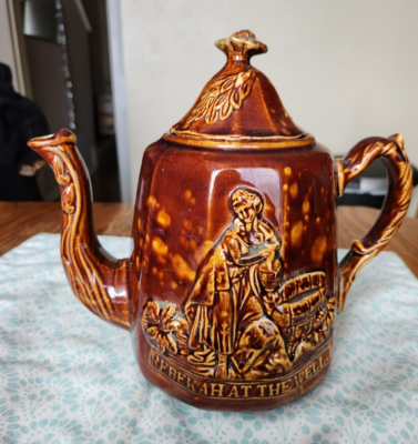 1850s REBEKAH AT THE WELL ROCKINGHAM BENNINGTON POTTERY TEAPOT WITH LID ...