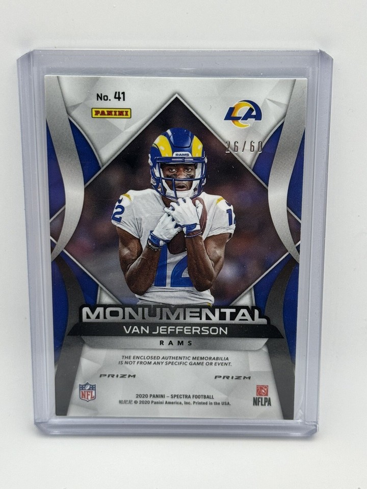 2020 Spectra Monumental Memorabilia Van Jefferson Neon Blue /60 Rookie ...
