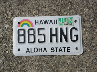 June 2002 Hawaii Rainbow Motorcycle License Plate HI 885 HNG Aloha ...