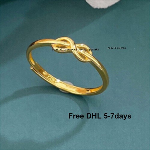Pure 999 24K Yellow Gold Twist Adjustable Women Band Open Rings 1.84-2 ...