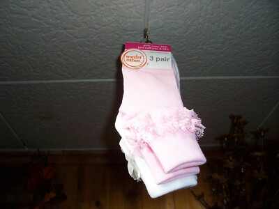 WONDER NATION GIRLS PAGEANT DRESS SOCKS SIZE LG 6-10.5 PINK WHITE 3 ...