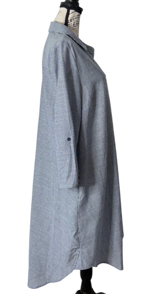 Mlle Gabrielle Womens Shirt Dress Blue Striped Button-Up Lagenlook Size ...