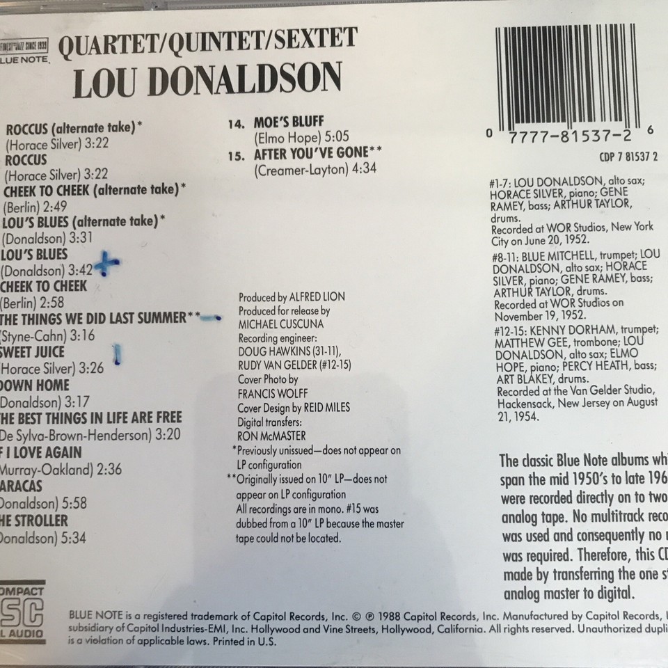 Lou Donaldson: Quartet / Quintet / Sextet - Lou Donaldson - VGC+- JJ ...