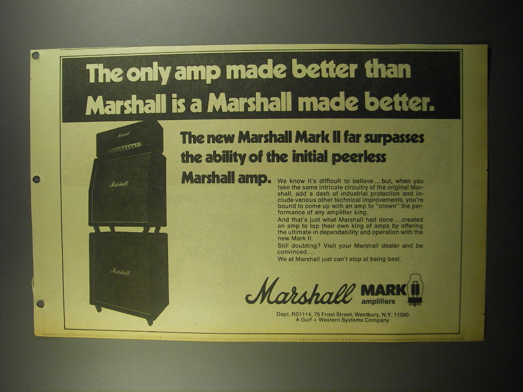 1974 Marshall Mark II Amp Ad - The only amp made better then Marshall ...