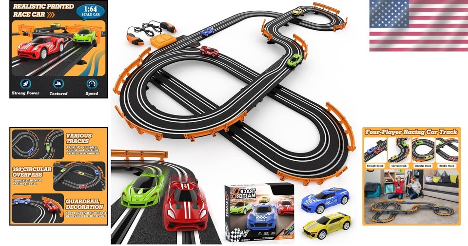 High-Speed Slot Car Race Track Set with 4 Cars - 18.4 ft Fun for Kids ...