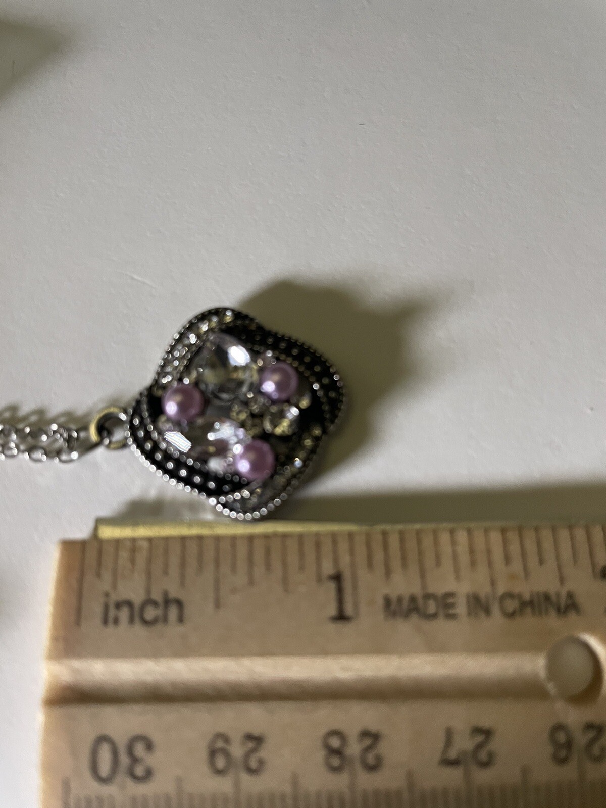 Vtg Crystal & Faux Pink Pearl Pendant Necklace Gorgeous!