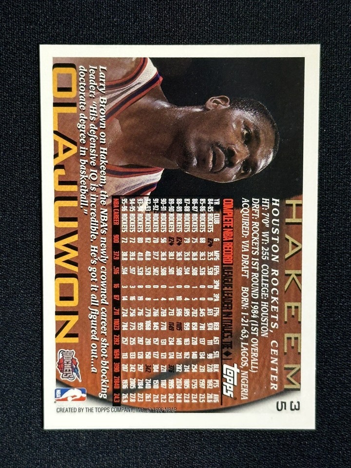 1996-97 Topps Hakeem Olajuwon #35 Basketball Card Houston Rockets HOF ...