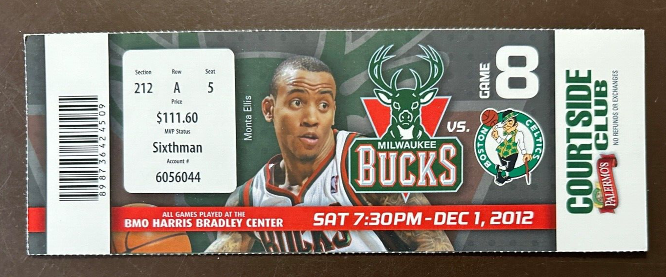Milwaukee Bucks 12/1/2012 NBA ticket stub vs Boston Celtics | eBay