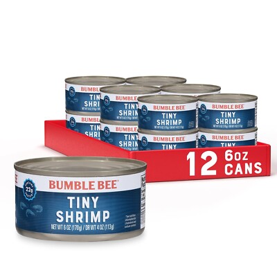 Bumble Bee Tiny Canned Shrimp, 6 oz Cans (Pack of 12) - Cooked, Peeled ...