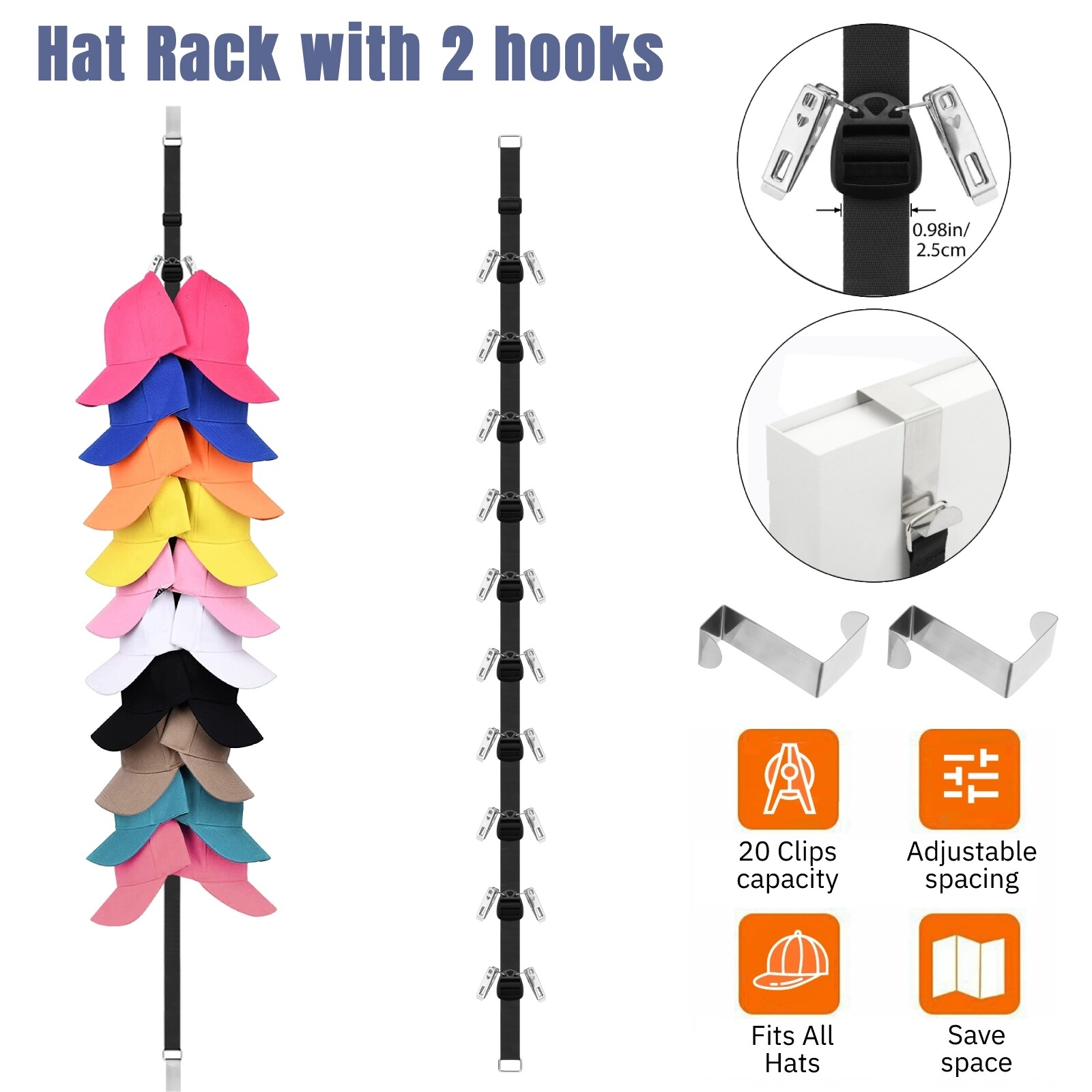 Baseball Cap Hat Rack Door Hanger Holder Storage Hook Hanging Organizer ...
