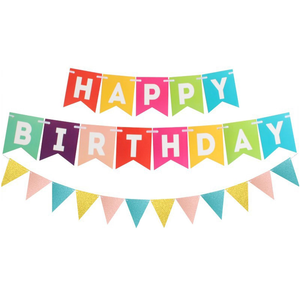 Happy Birthday Banner Triangle Flags Banner Happy Birthday Sign ...