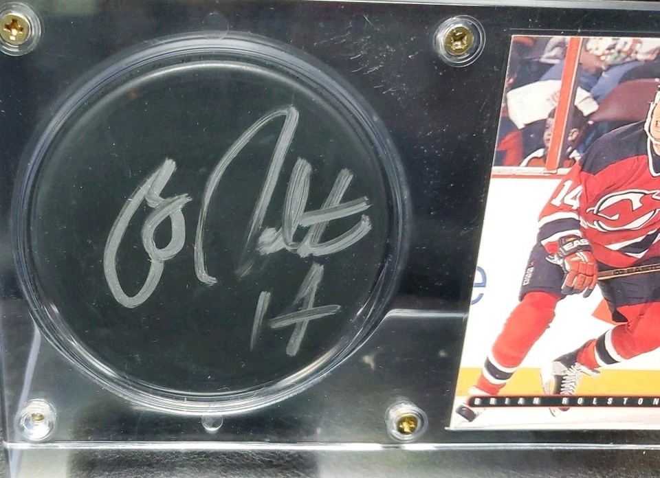 Brian Rolston Trading Card & Autographed Puck signed NHL New Jersey ...