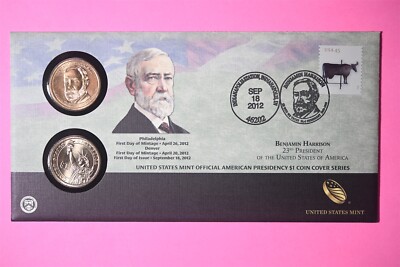 2012 P&D Benjamin Harrison One Dollar Coin Cover Limited Edition Mint ...