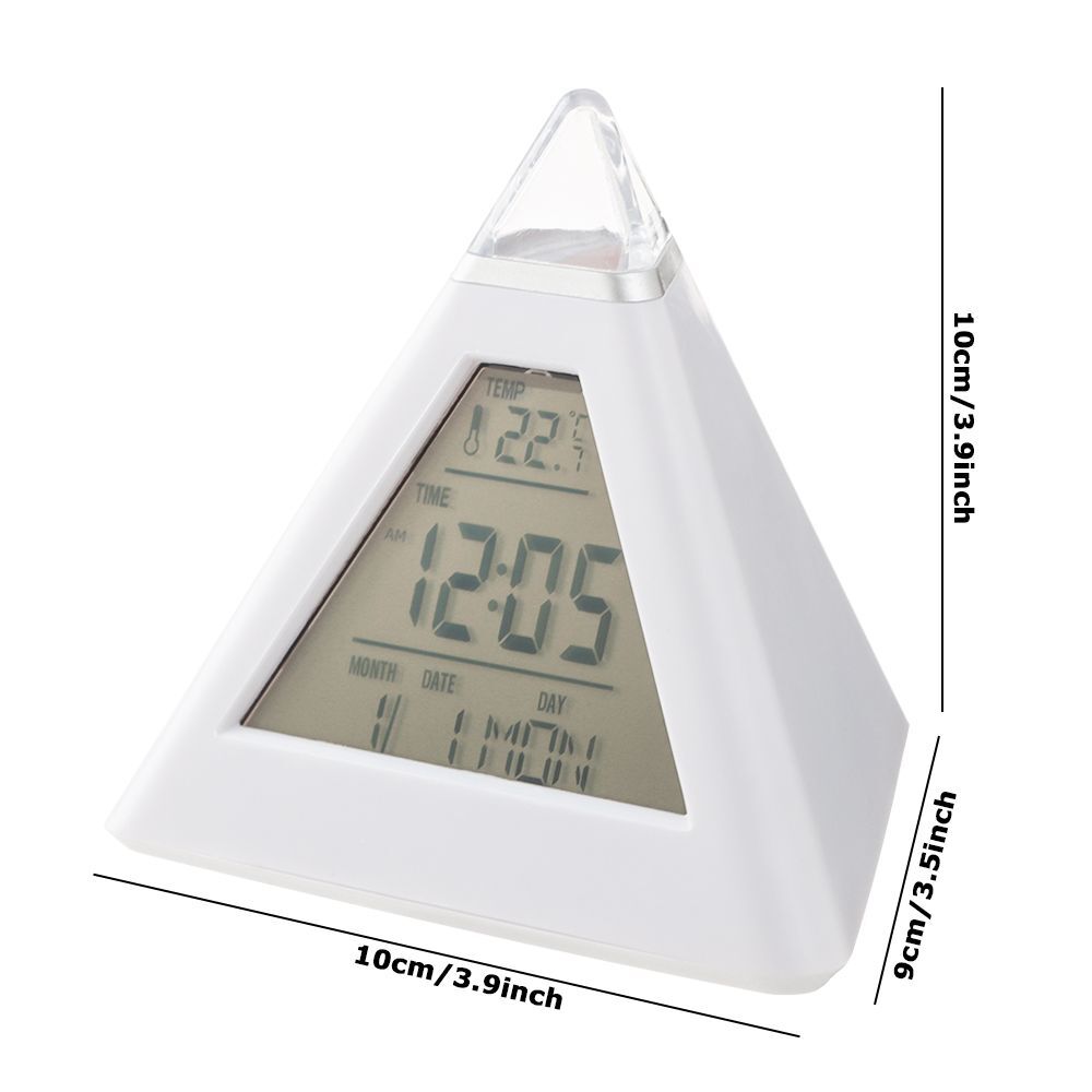Night Light Pyramid Alarm Clock Thermometer Meter Bedside Clocks Number ...