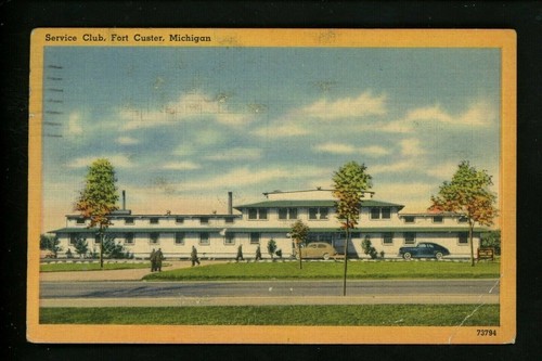 Military Base postcard Service Club Fort Custer, Michigan MI linen ...