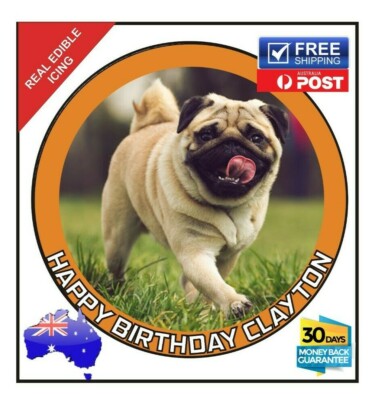 PUG Edible Icing Sheet Image Cake Topper Birthday Personalised 19cm | eBay