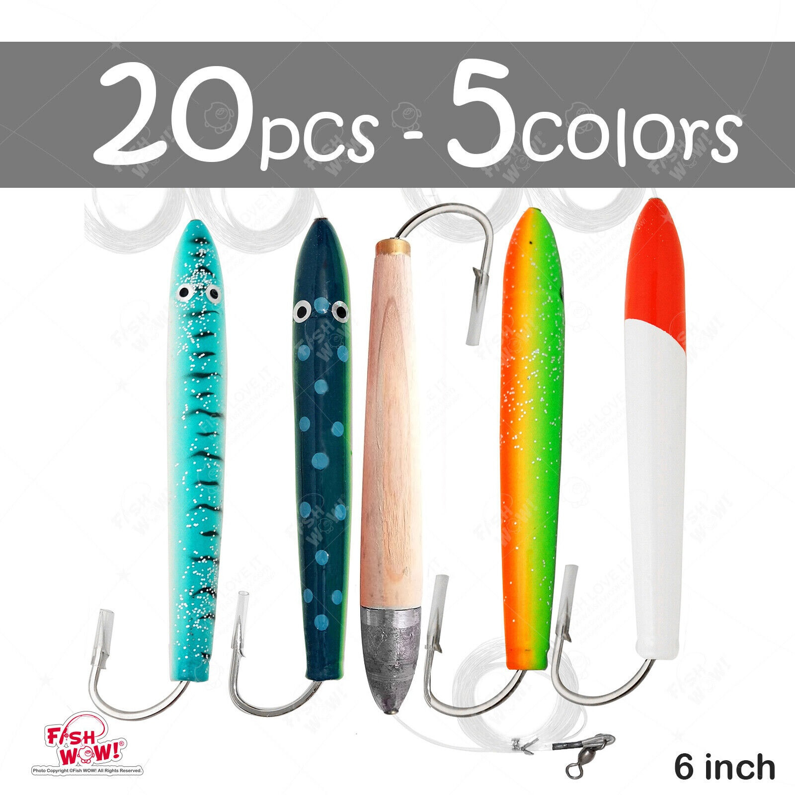 20pcs 6" Fishing Cedar Plugs Rig Tuna Mahi Trolling Wood Lure 10/0 Hook ...