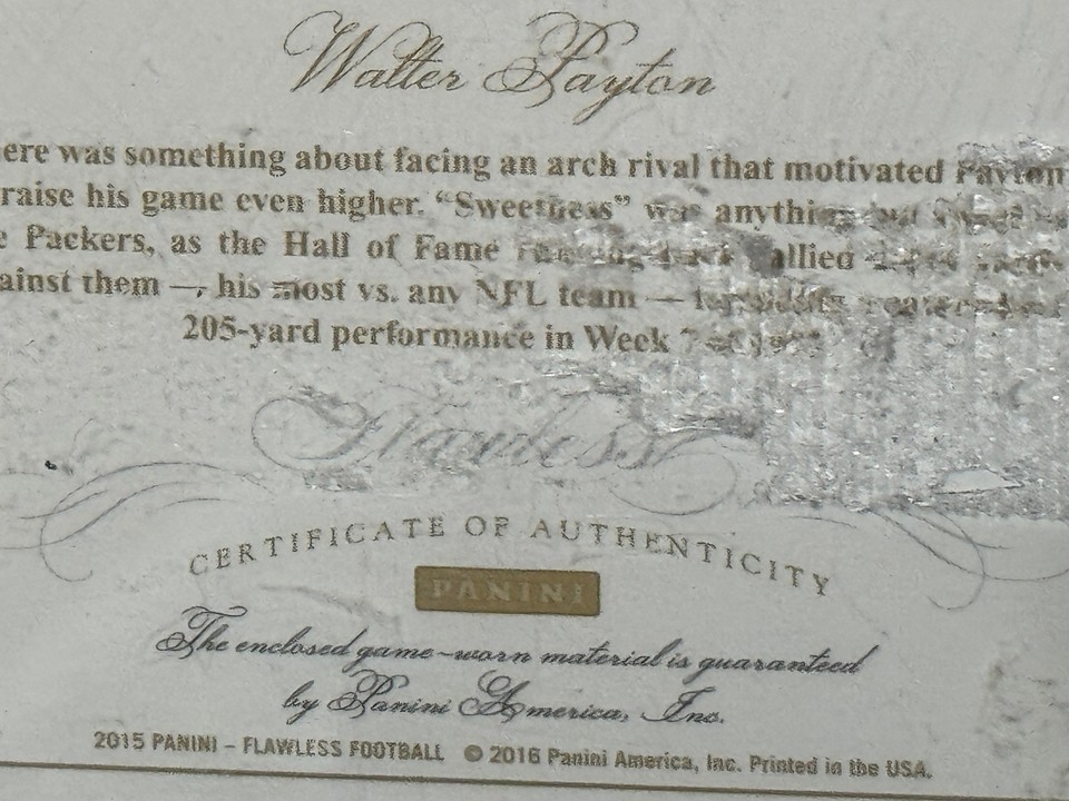 2015 Panini Flawless Walter Payton Game-Worn Patch /20 – Magnetic Case ...