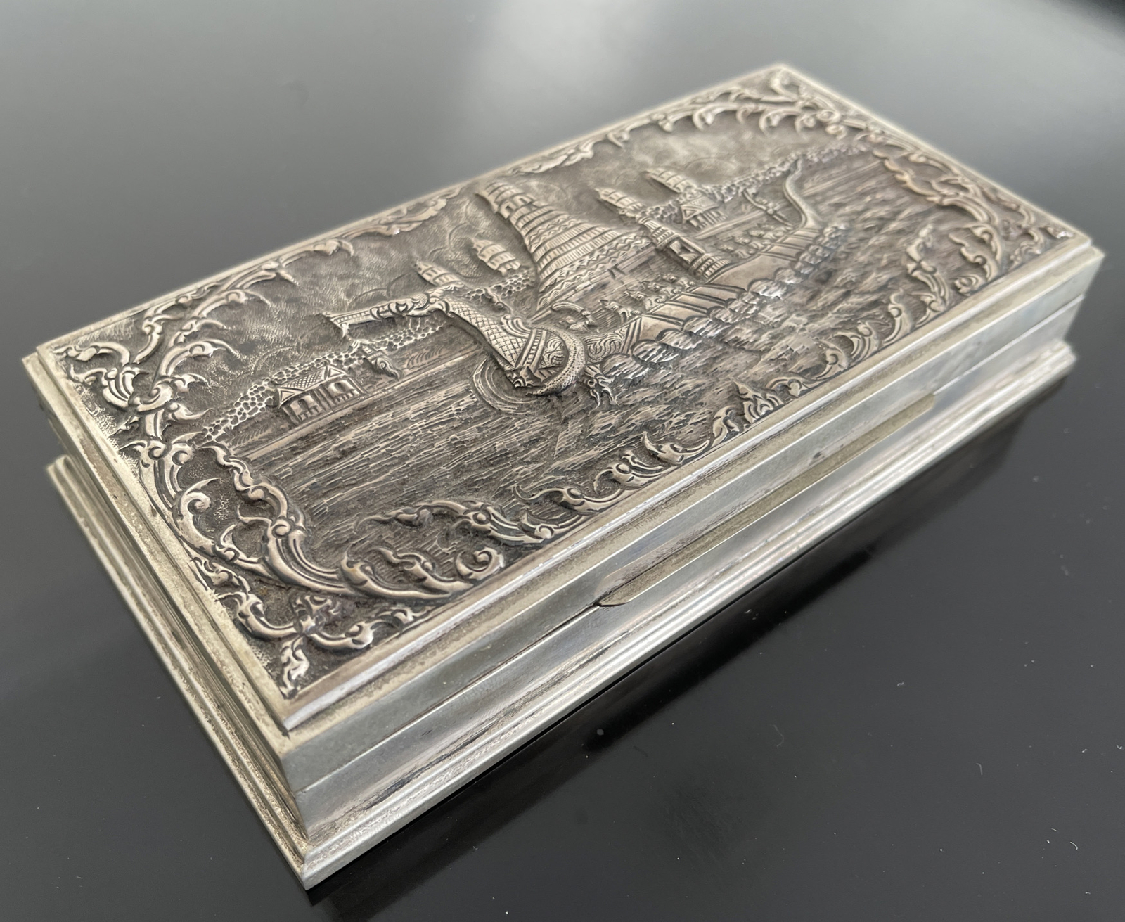 Siam Sterling Silver Cigar Cigarette Jewelry Desk Box Boat Wood Lined ...