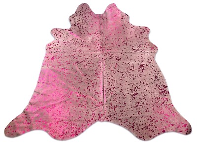 Pink Cowhide Rug Size: ± 7' X 7' Pink Metallic on Off-White Cow Hide ...