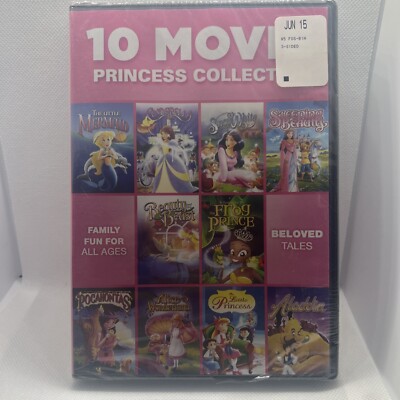 10 Movie Princess Collection DVD 2 Disc Set Aladdin Snow White Kids ...