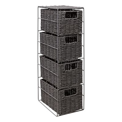 Woodluv 4 Drawer Paper Rope Storage Unit for Bathroom & Bedroom, Grey ...