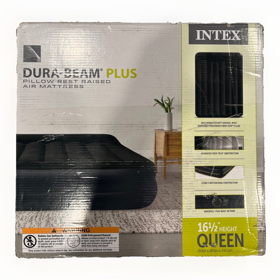 Intex 64123ED Dura Beam Plus Pillow Raised Air Mattress w/ Built in ...