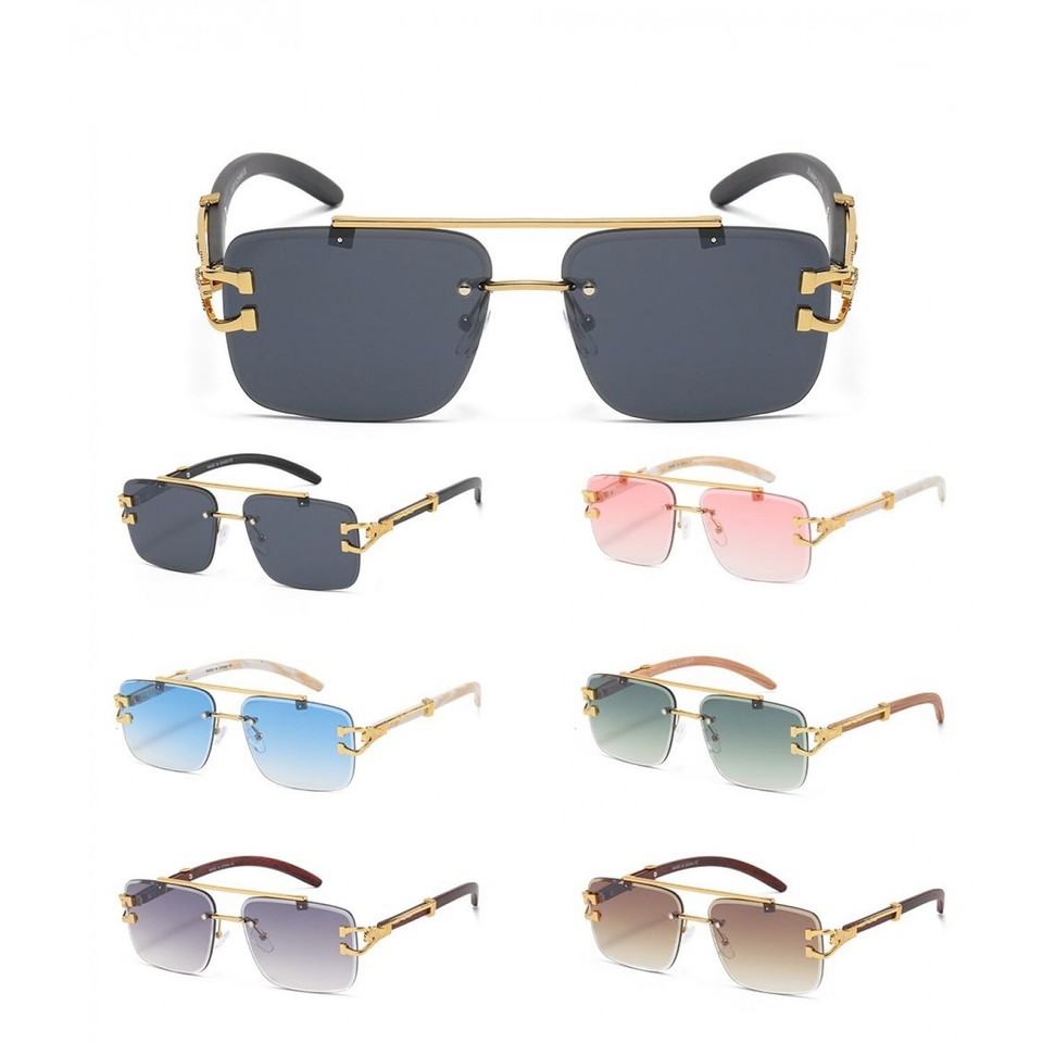 Mens Sunglasses Hip Hop Quavo Migos Rimless Gold SQUARE Frame Diamond Cut Lens | eBay