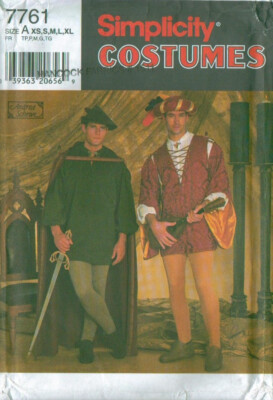 Simplicity 7761 Mens Renaissance Costume Pattern LARP Halloween SCA XS ...